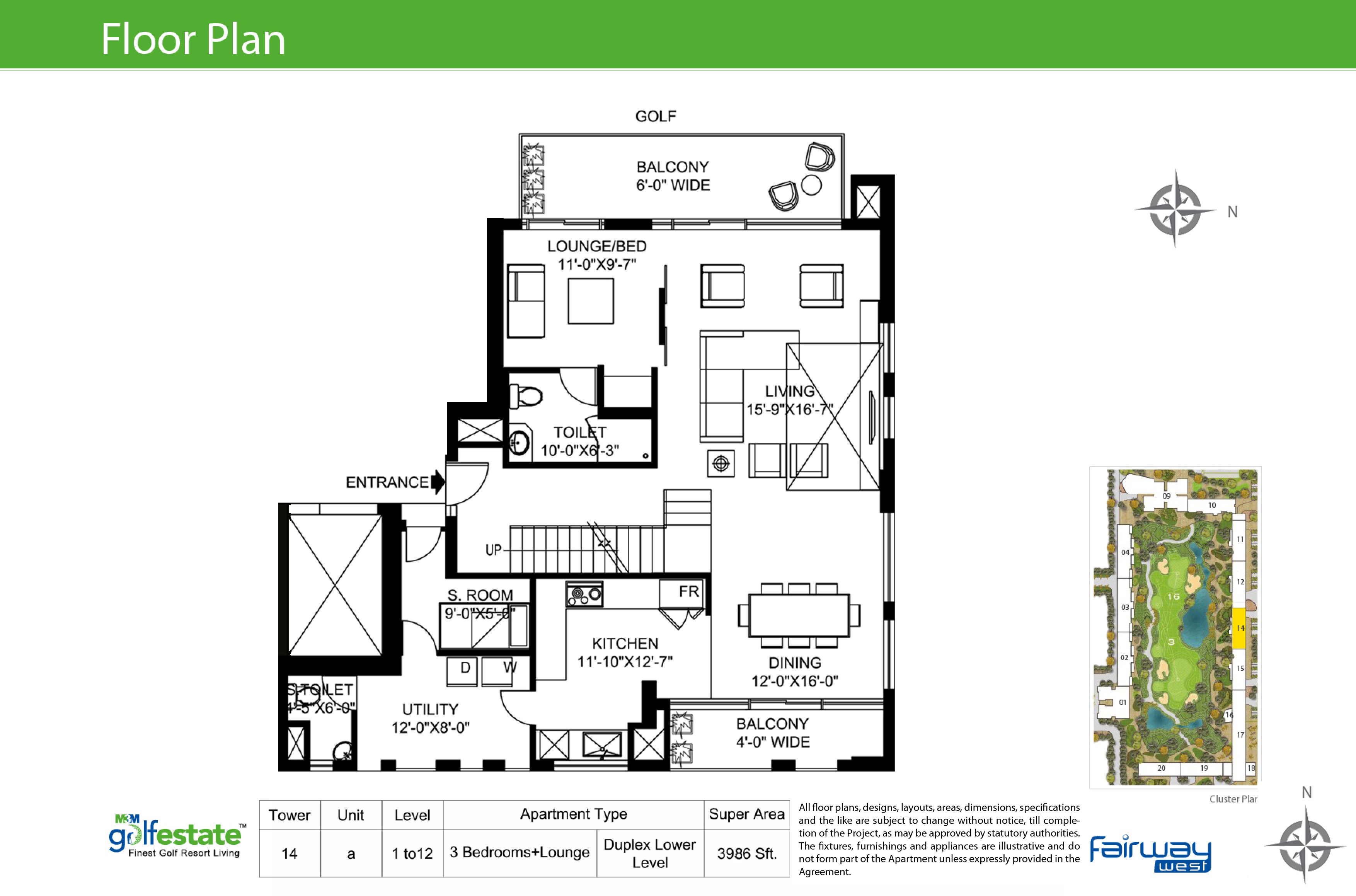 Floor plan of M3M Golf estate 3BHK Duplex 3986 Sq.ft