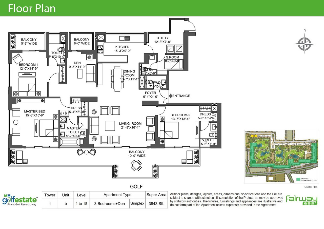 Floor plan of M3M Golf estate 3BHK + Den 3843 Sq.ft